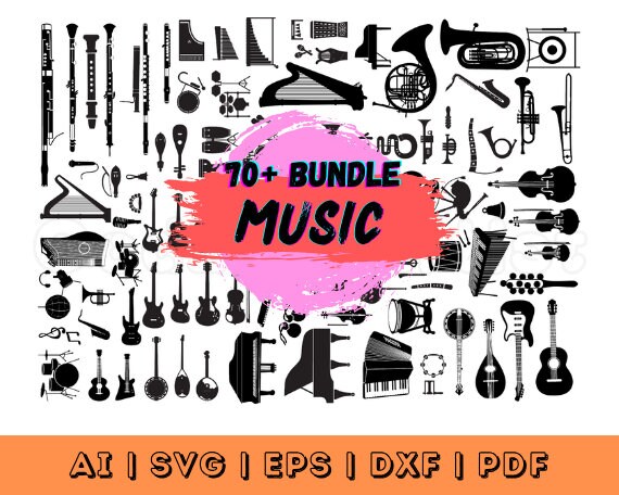70 Bundle SVG Music Instruments - Svg, AI, Eps, Pdf and Dxf Format - Etsy