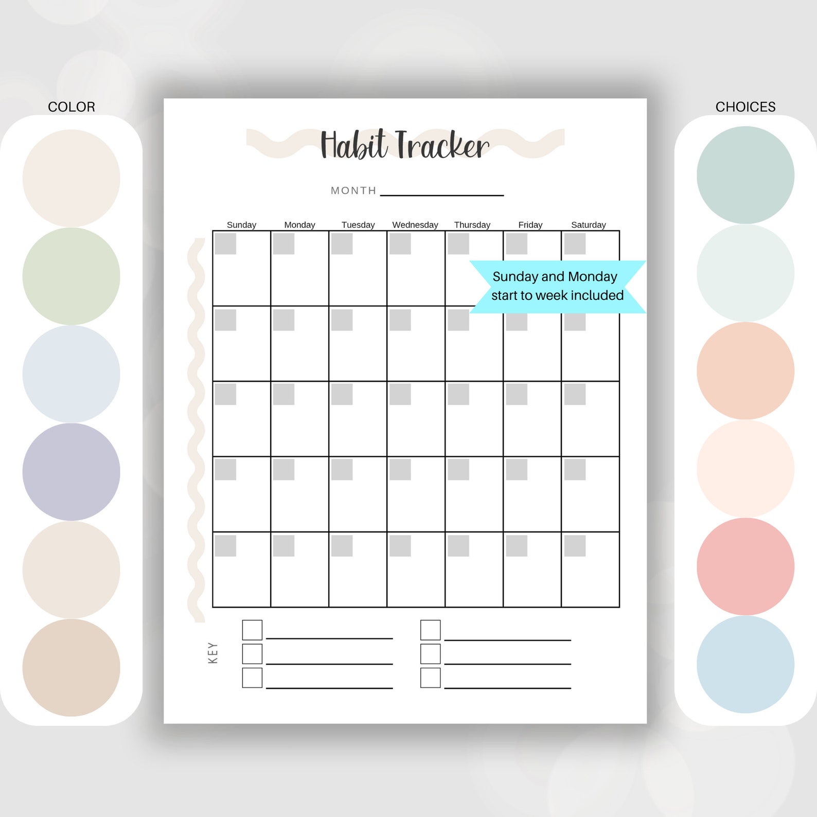 Habit Tracker Printable, Habit Tracker Digital, 4 Versions, 12 Colors ...