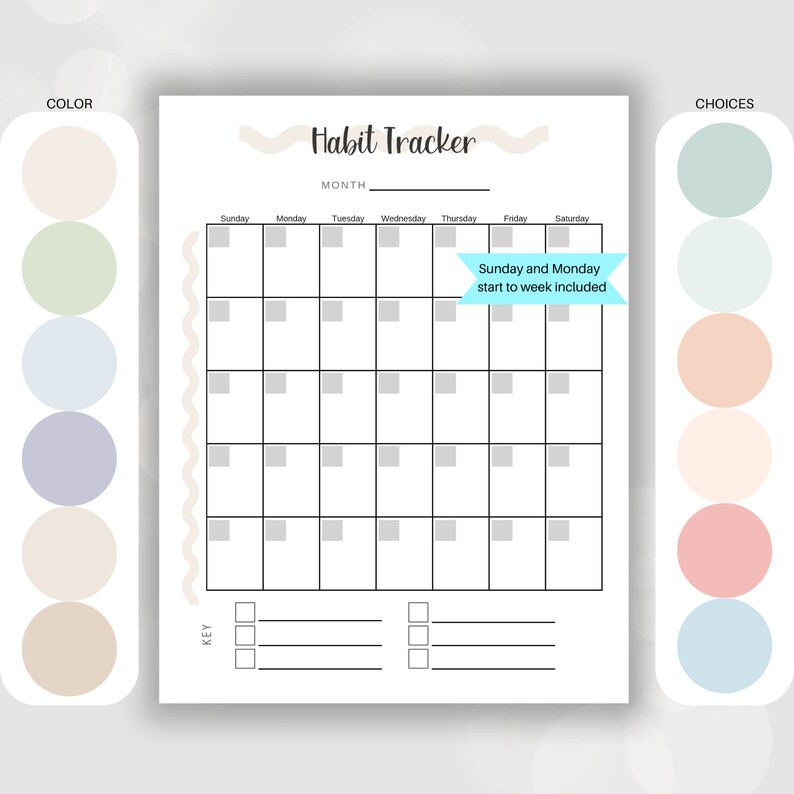 Habit Tracker Printable, Habit Tracker Digital, 4 Versions, 12 Colors ...