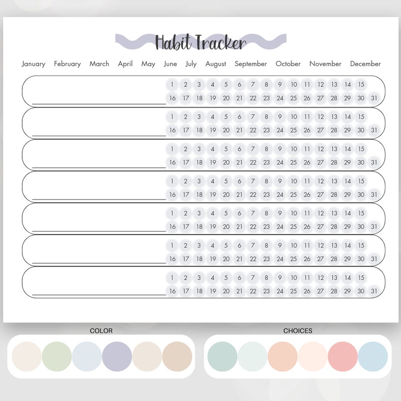 Habit Tracker Printable, Habit Tracker Digital, 4 Versions, 12 Colors ...