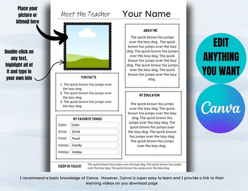 EDITABLE! Meet the Teacher Editable Canva Template - Etsy