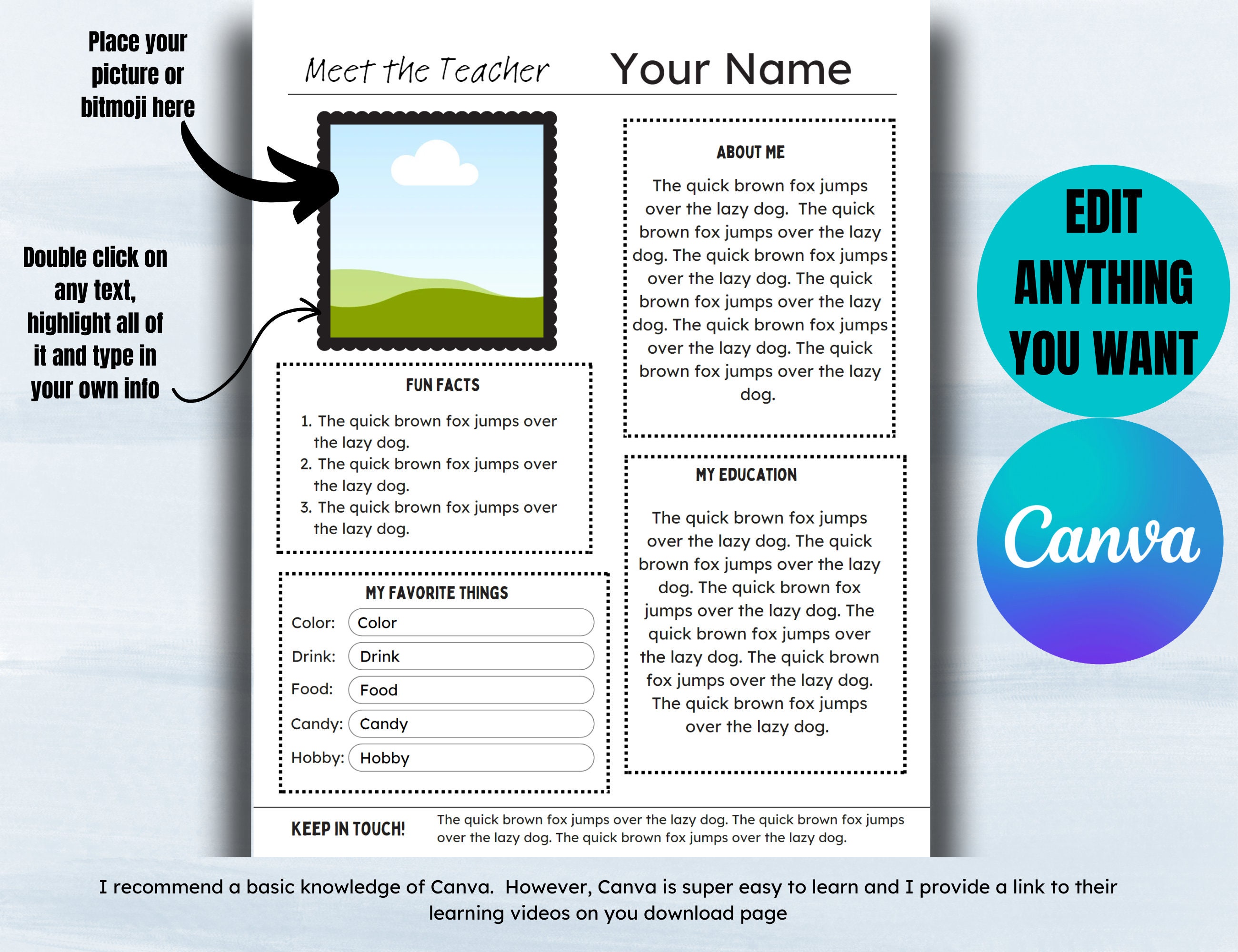 EDITABLE! Meet the Teacher Editable Canva Template - Etsy