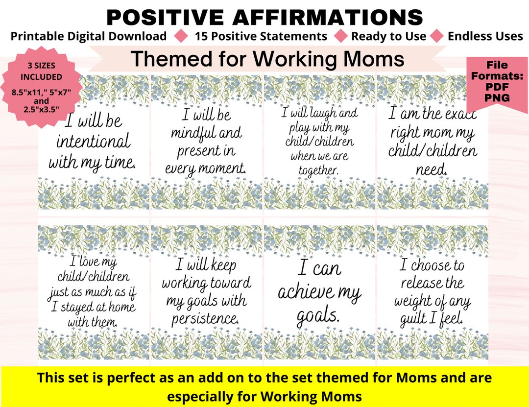 Positive Affirmations for Working Moms; Add on to the Full Moms Set - Etsy