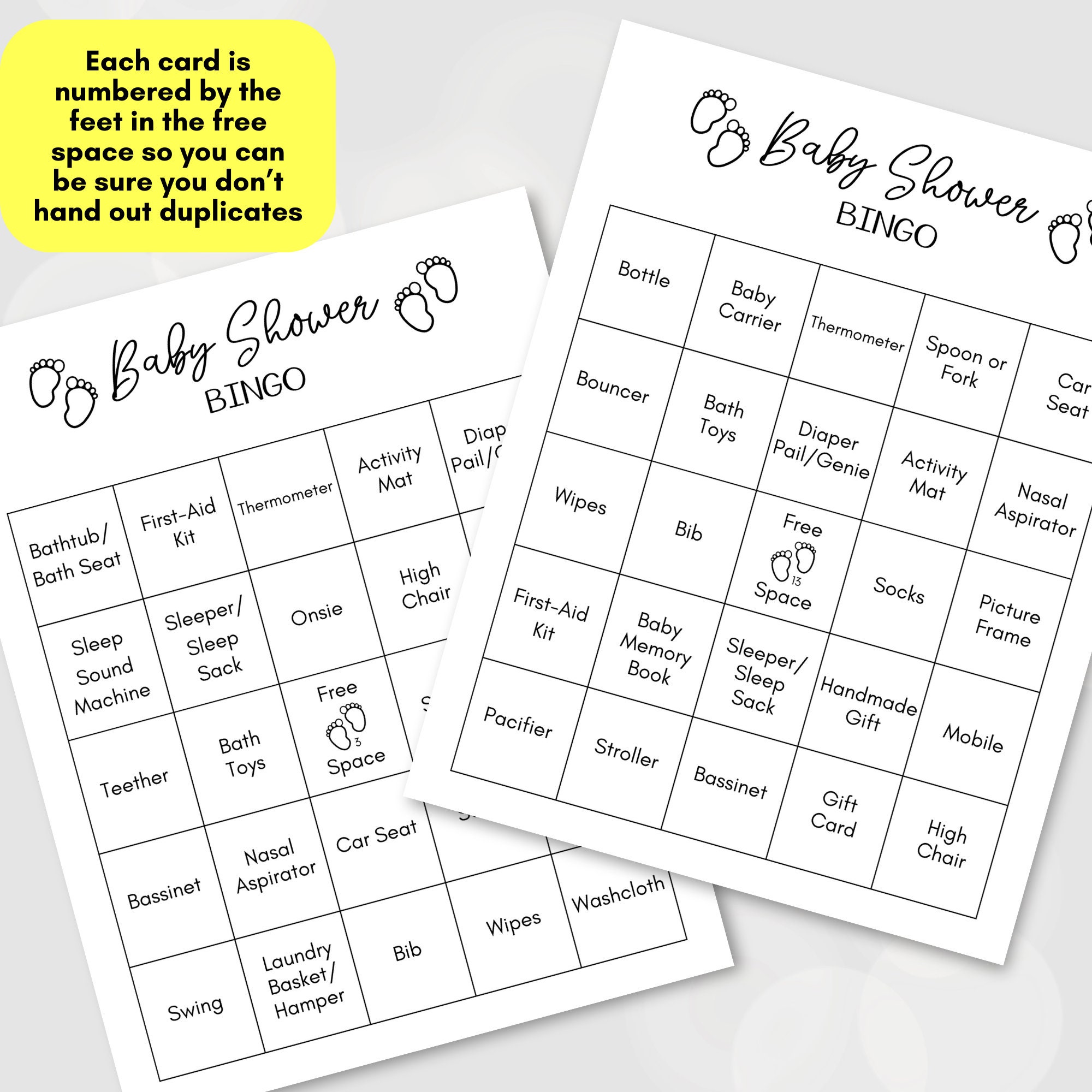 Baby Shower Gift Bingo Cards; 60 Unique Cards, Baby Shower Bingo; Baby ...