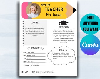 Meet the Teacher Editable Canva Template Printable Back to School ...