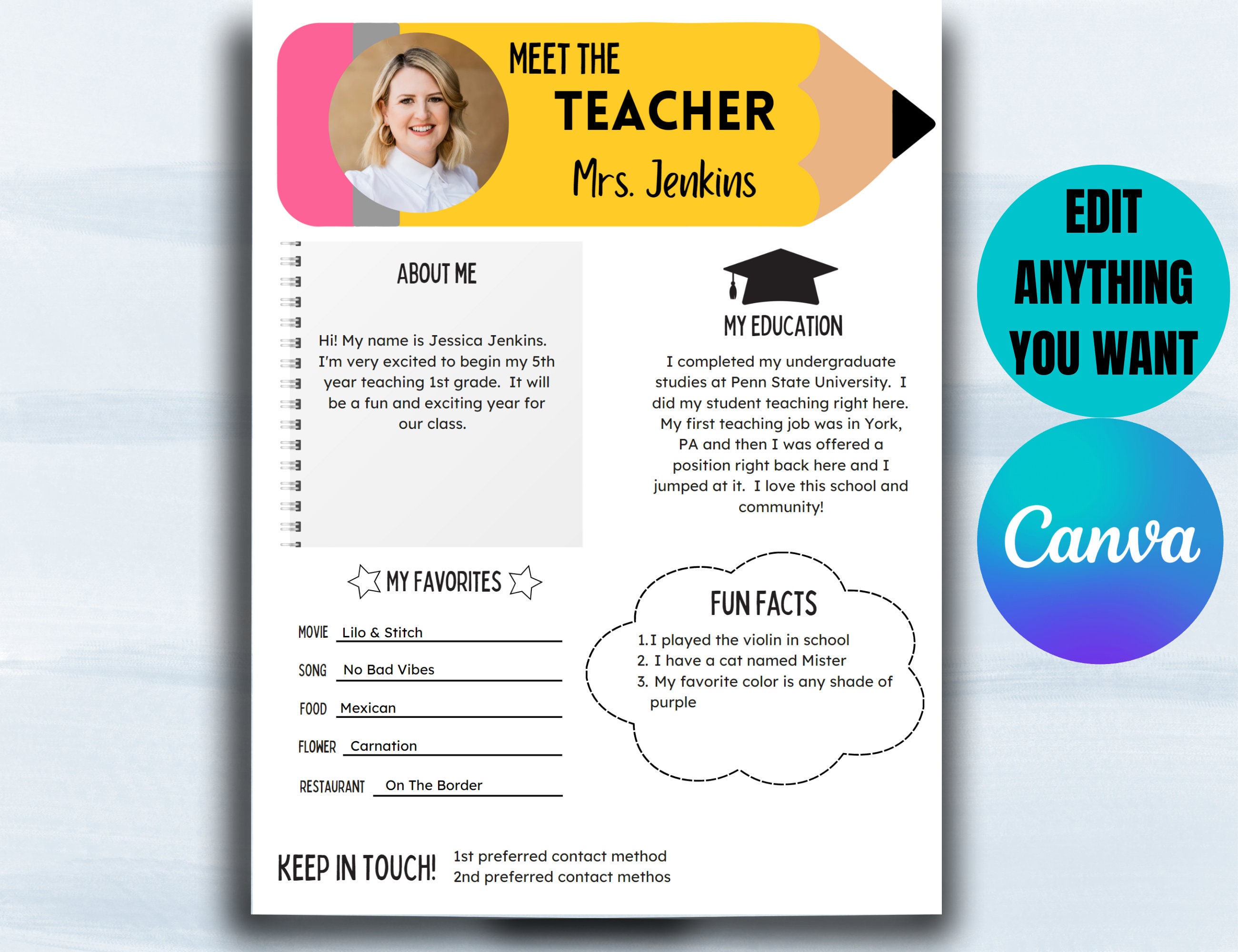 EDITABLE Meet the Teacher Editable Canva Template - Etsy