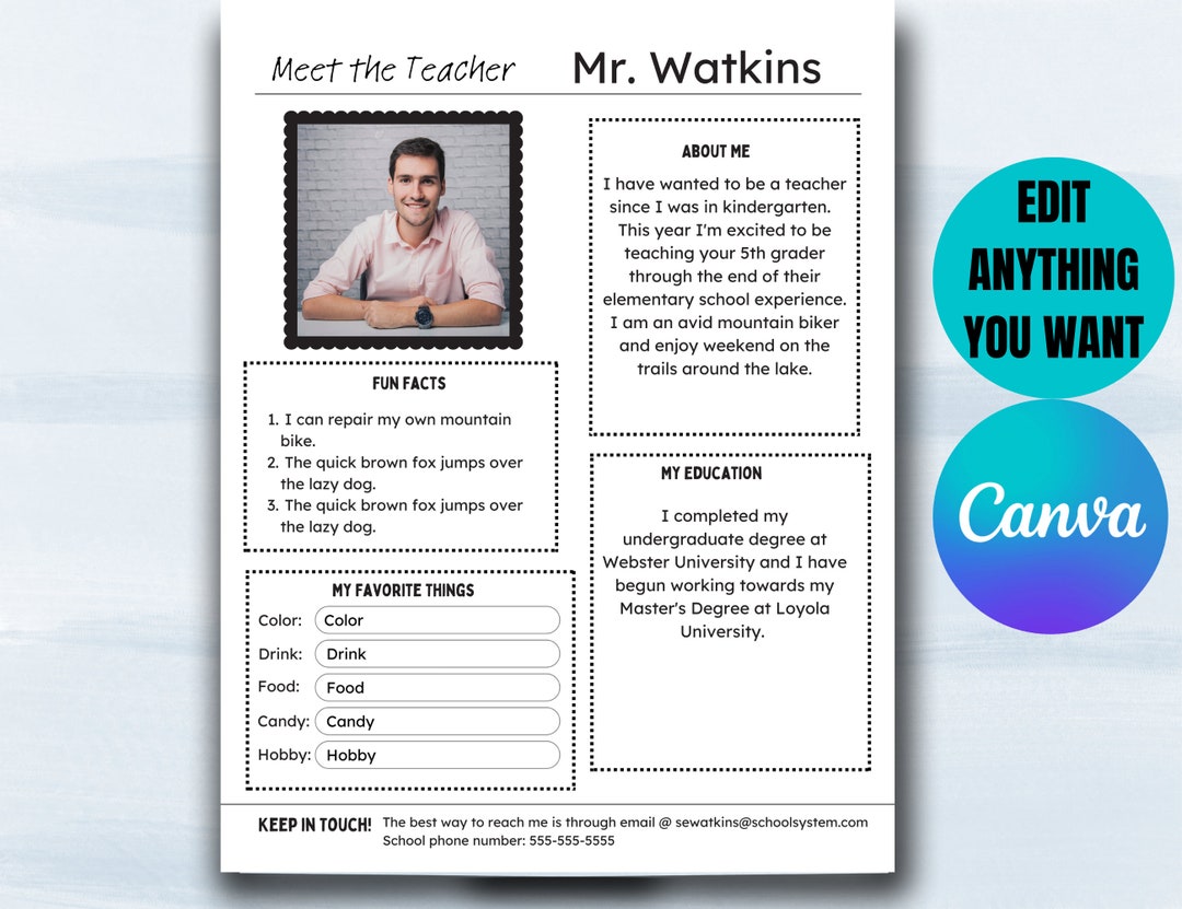 EDITABLE! Meet the Teacher Editable Canva Template - Etsy