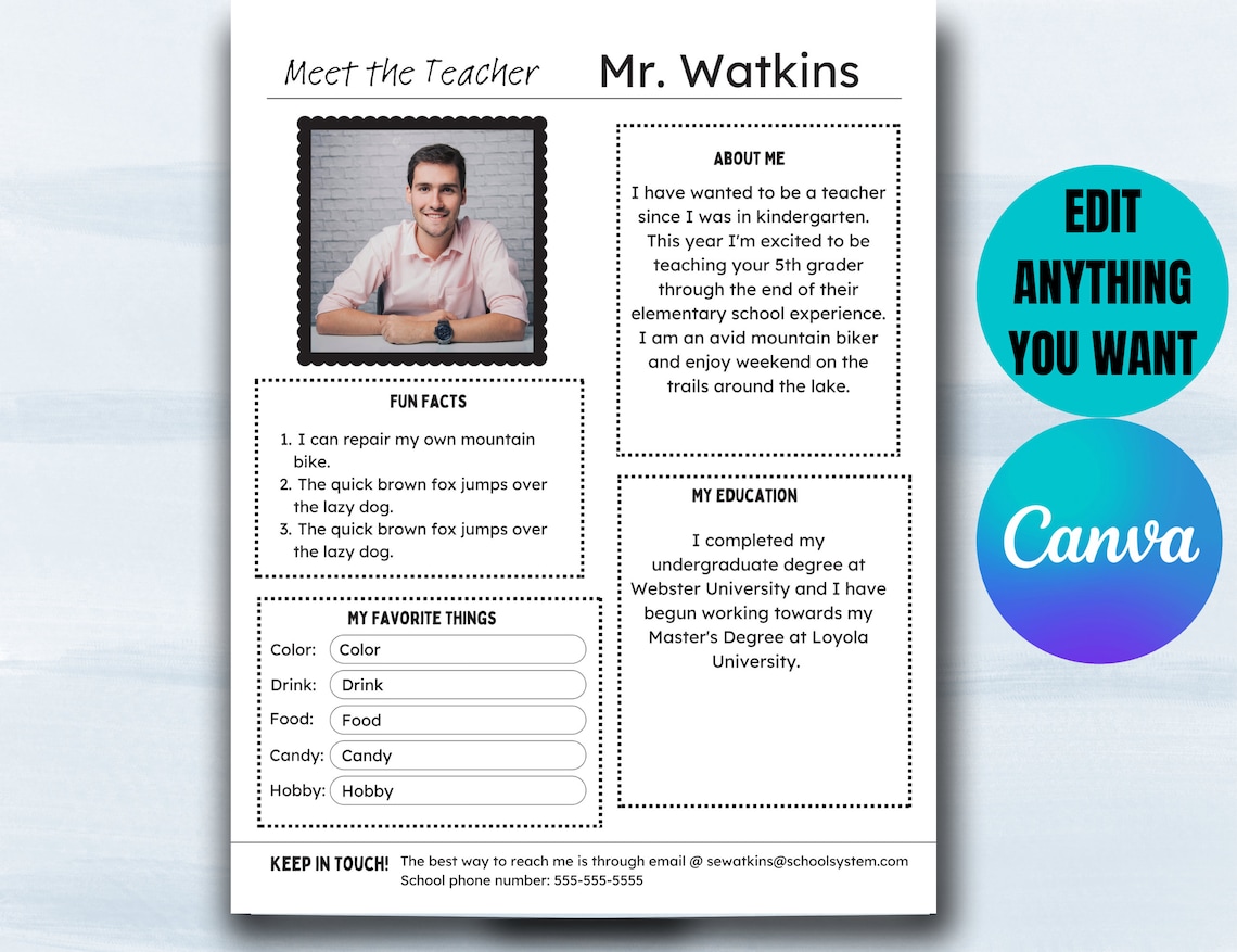 EDITABLE! Meet the Teacher Editable Canva Template - Etsy