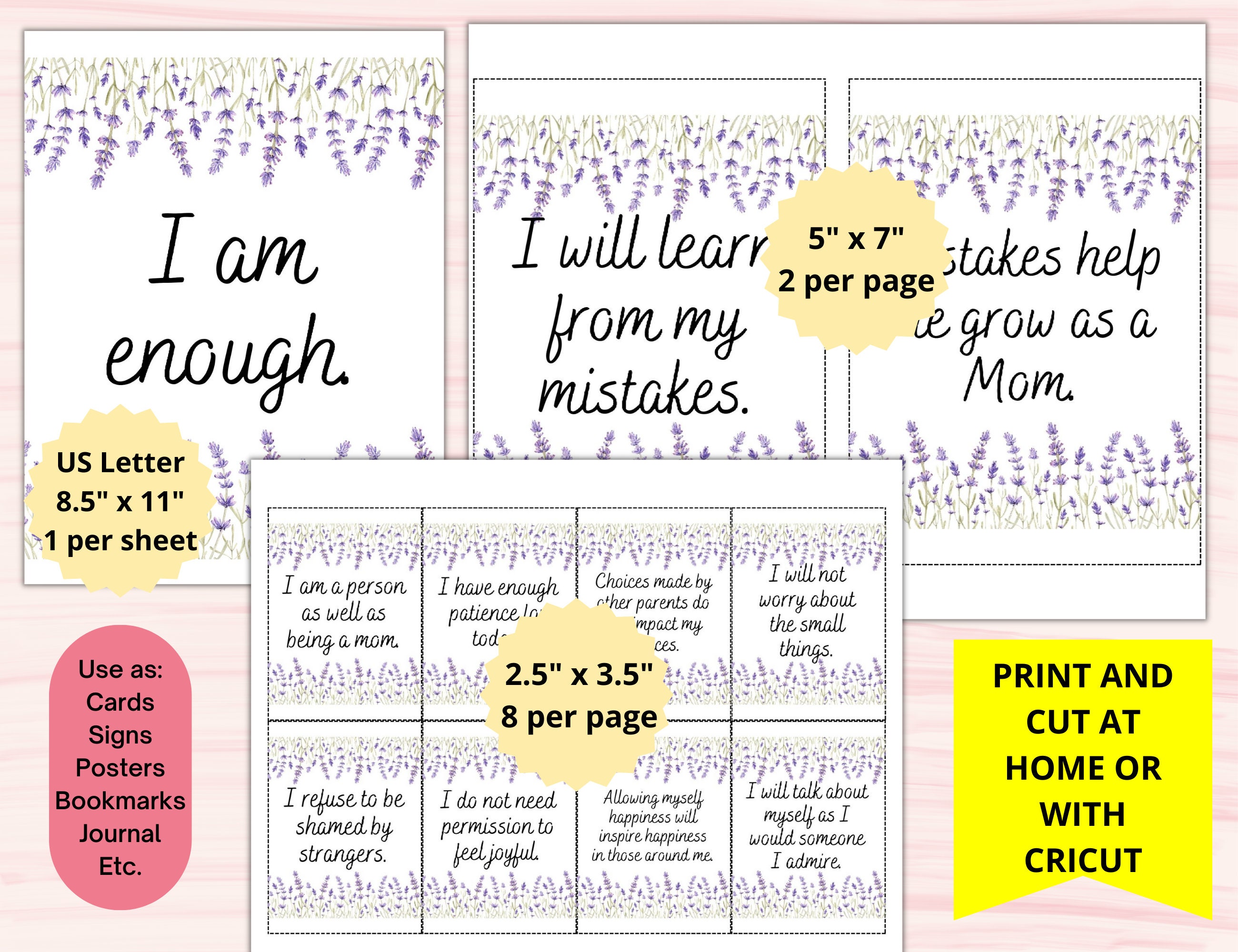 Positive Affirmations for Moms, Cards, Posters, Signs, Printable PDF ...