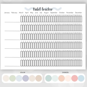 Habit Tracker Printable, Habit Tracker Digital, 4 Versions, 12 Colors ...