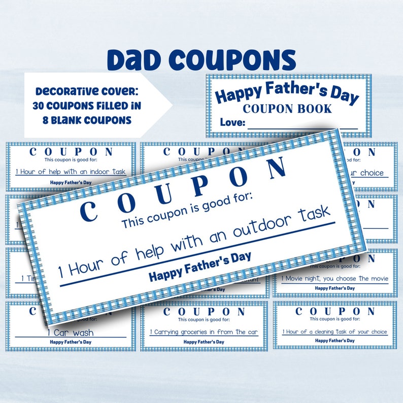 Father's Day Coupon Book, 30 Filled in Fathers Day Coupons and 10 Blank ...