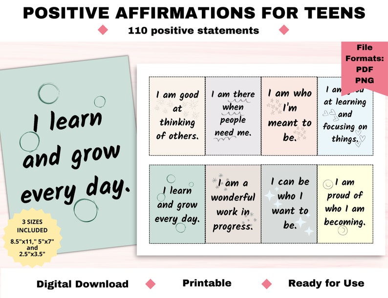 Affirmations for Teens 110 Positive Statements Can Be Used - Etsy