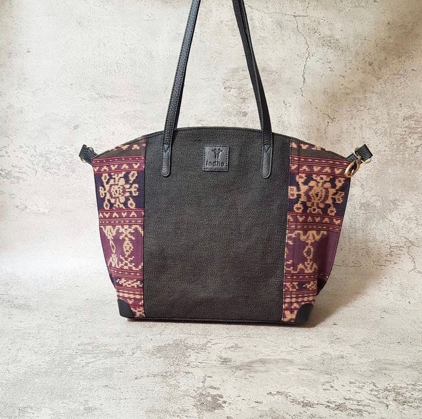 Art & Collectibles Fiber Arts Indonesian Handmade Tenun Leather Tote ...