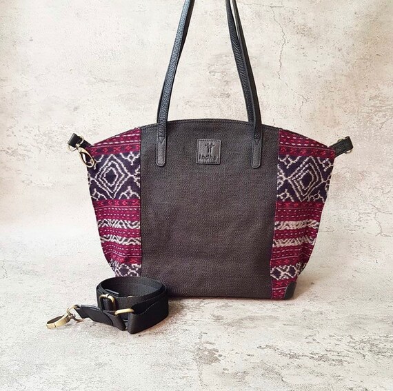 Art & Collectibles Fiber Arts Indonesian Handmade Tenun Leather Tote ...