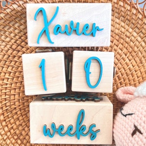 Milestone Blocks, 3D Wooden Monthly Baby Milestone Blocks, Baby Wood ...