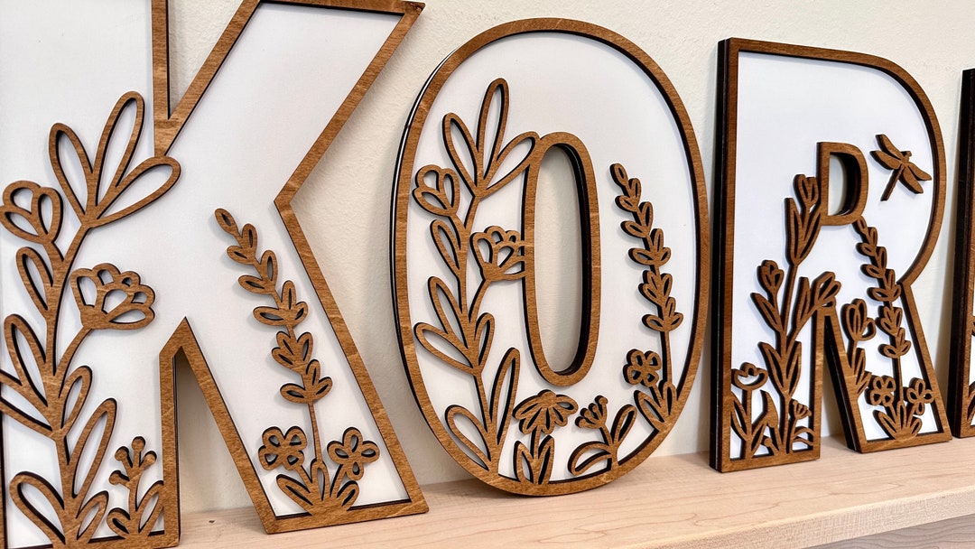 Wildflower Nursery Letters, Flowered Wooden Alphabet Letters, Flower ...