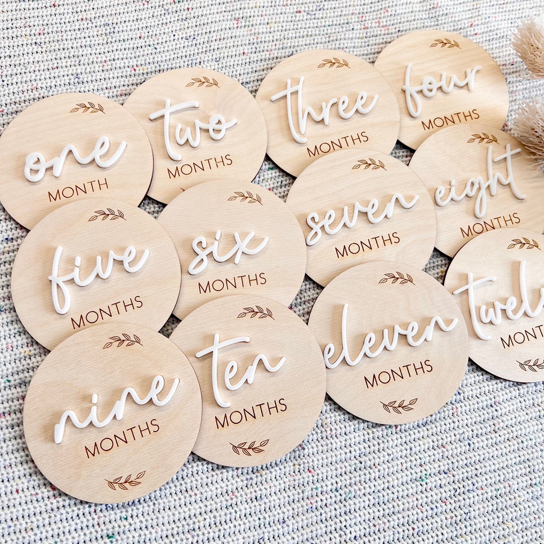 Baby Monthly Milestone Discs, Wooden Baby by the Month Photo Props ...