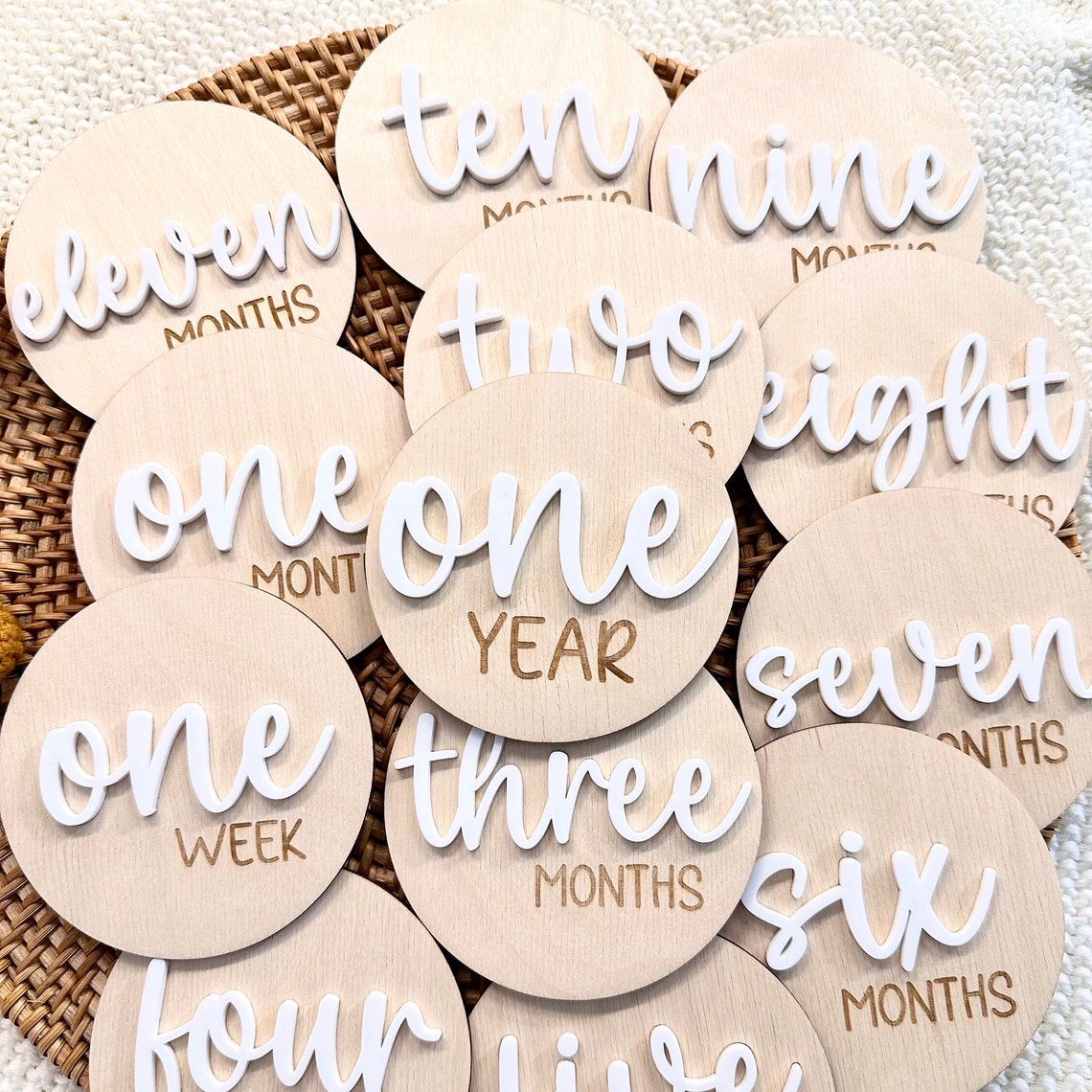 Baby Monthly Milestone Discs, Wooden Baby by the Month Photo Props ...