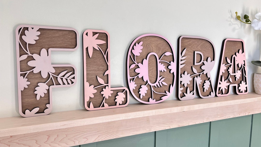 Flowered Nursery Letters, Floral Name Sign, Wildflower Flowered Wooden ...