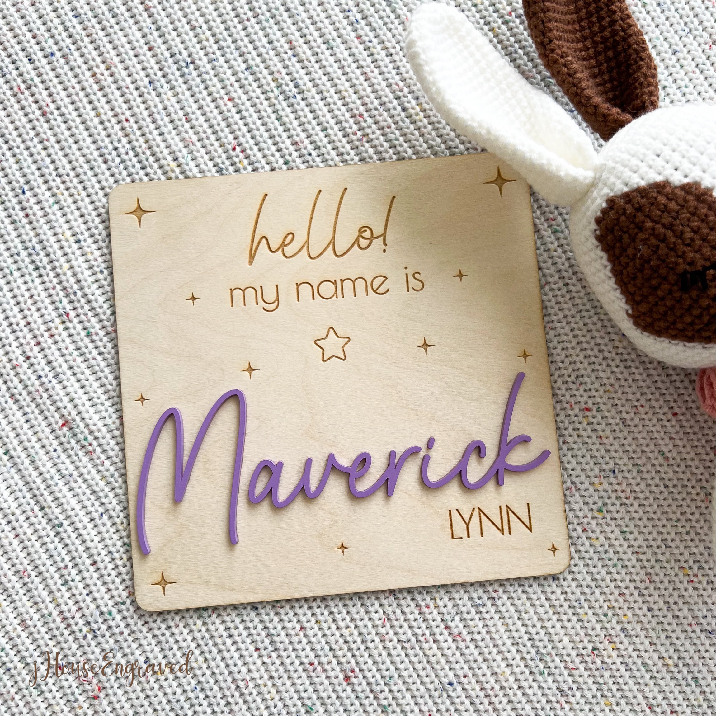 Hello My Name is Baby Announcement Sign With Starbursts & - Etsy