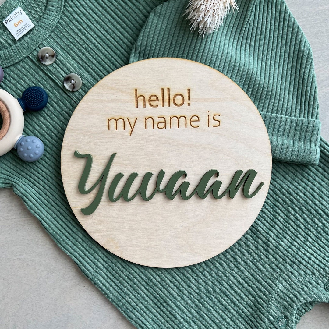 Hello My Name is Baby Announcement Plaque, Wooden Birth Announcement ...