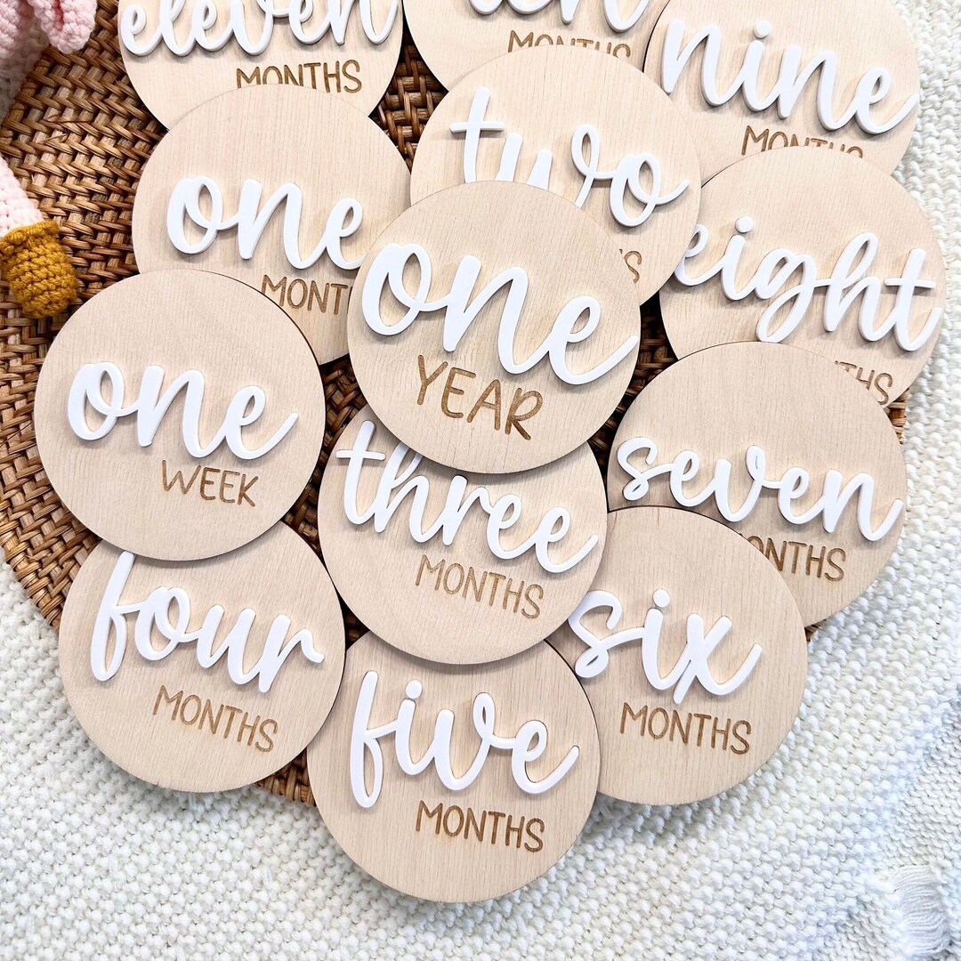 Baby Monthly Milestone Discs, Wooden Baby by the Month Photo Props ...