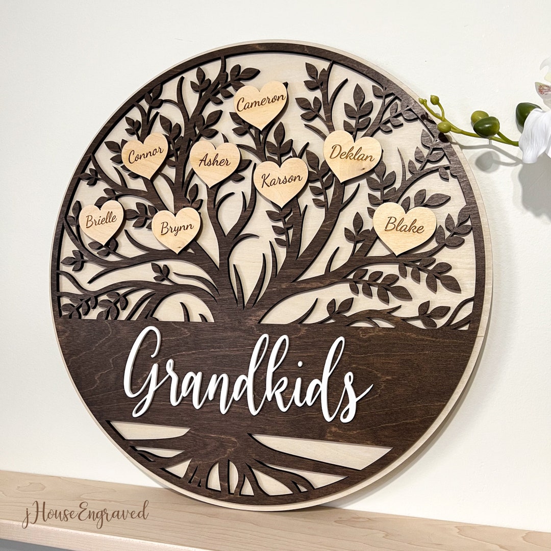Family Tree Wood Sign, Personalized Family Tree Sign, Grandkids ...