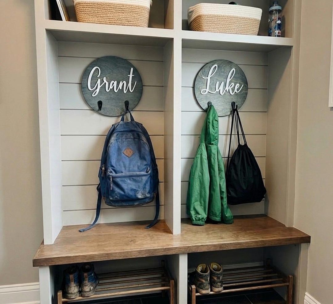 Personalized Round Wooden Backpack and Towel Hooks for Kids - Etsy