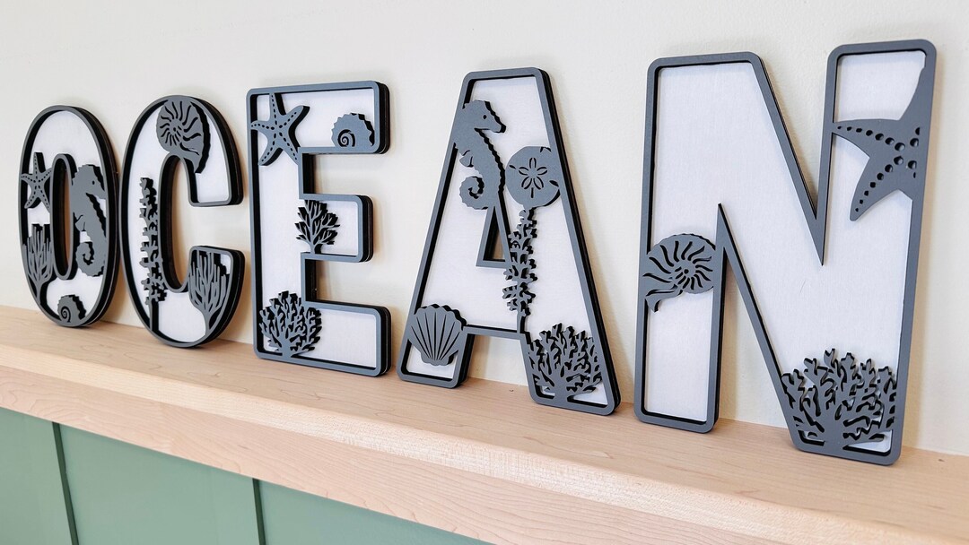 Ocean Nursery Letters, Sea Shells Nursery Name Sign, Custom Name Decor ...