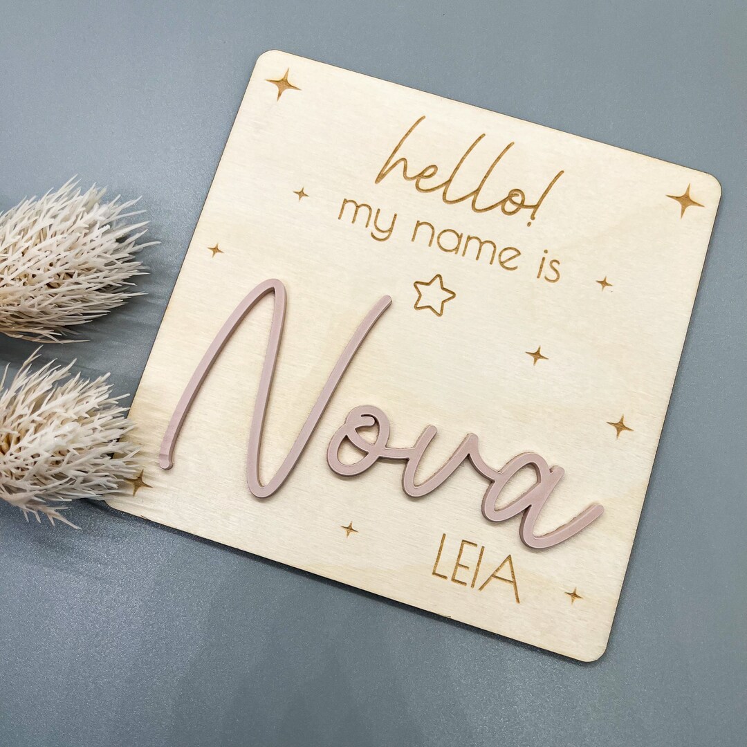 Hello My Name is Baby Announcement Sign With Starbursts & - Etsy