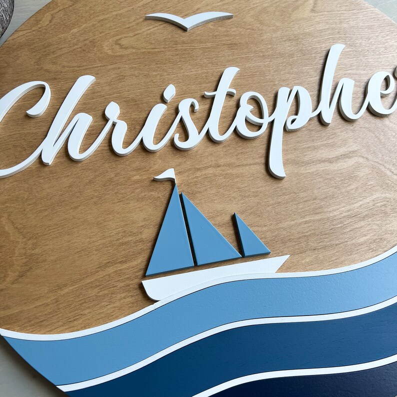 18-28inch Ocean Waves W Sailboat & Birds Name Sign, Ocean Nautical ...