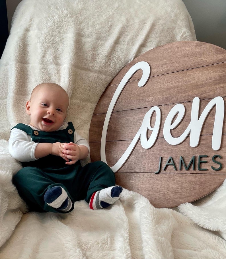 Shiplap Baby Name Sign| New Born Name Sign| 3D Crib Sign| Round Infant ...