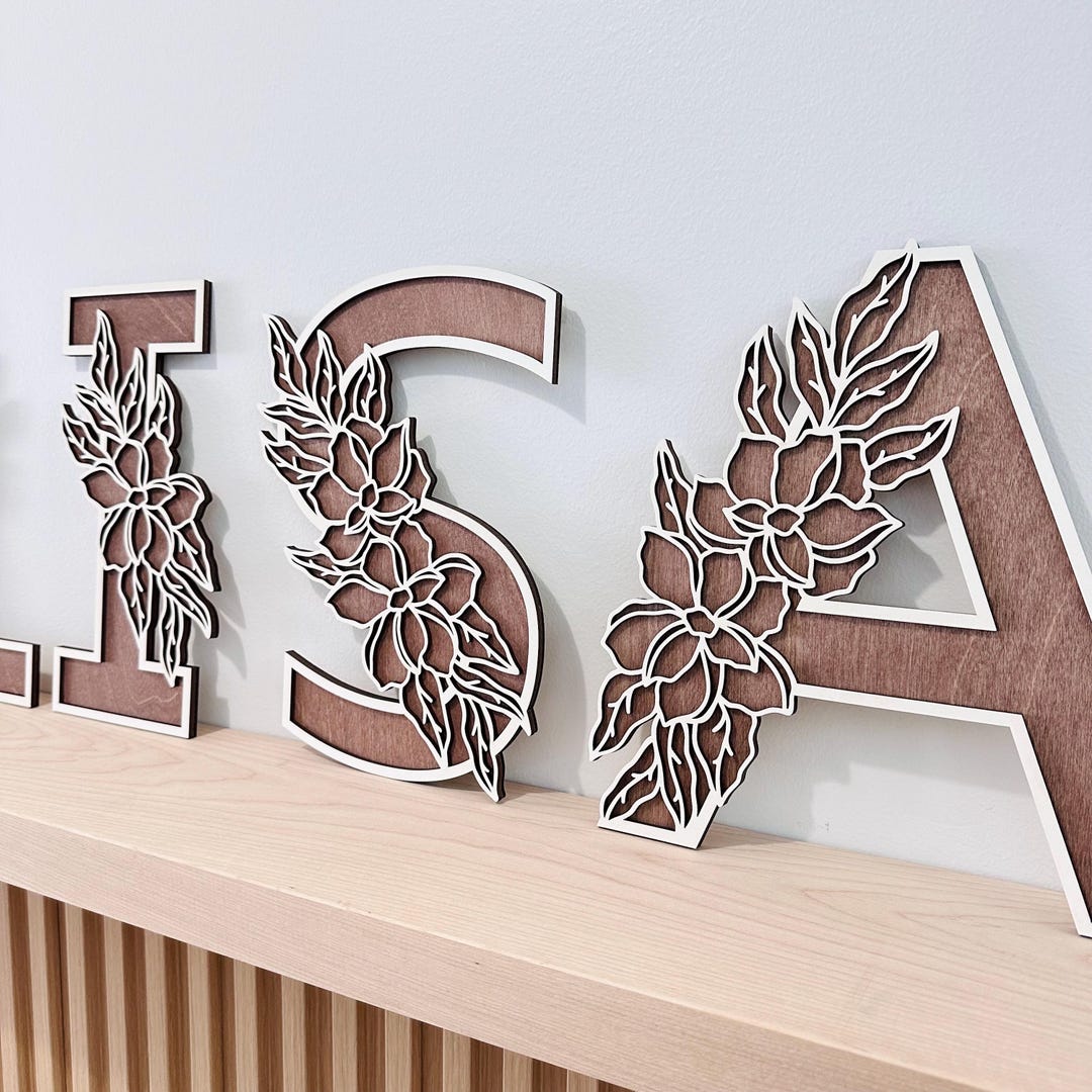 Magnolia Flower Nursery Letters • Floral Wooden Name Sign • Boho Baby ...