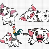 Heihei_and_pua_moana Svg Outline Dxf Eps Pdf Png, Cricut, Cutting File ...
