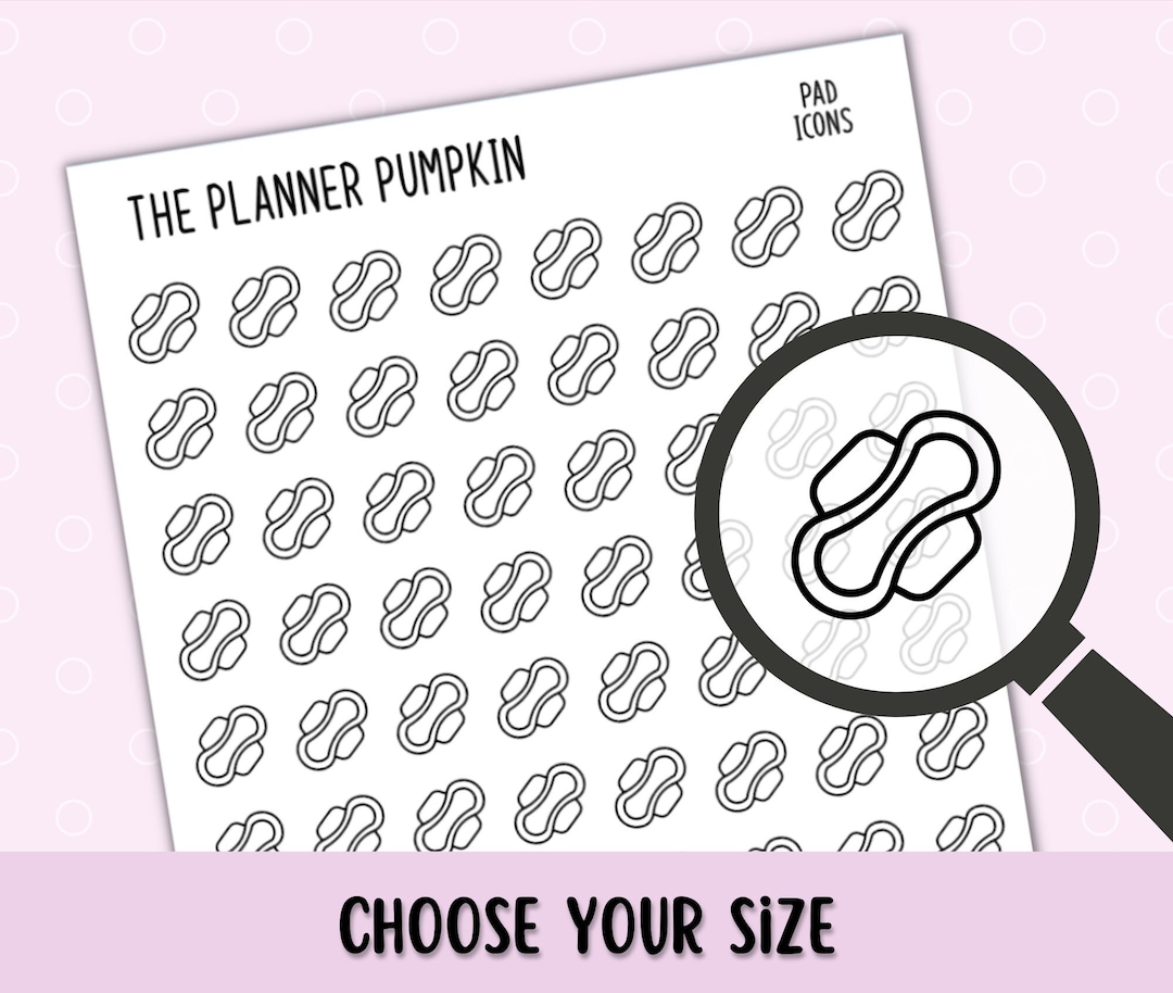 Sanitary Pad Icon Stickers, Clear Icon Planner Stickers, Menstrual ...