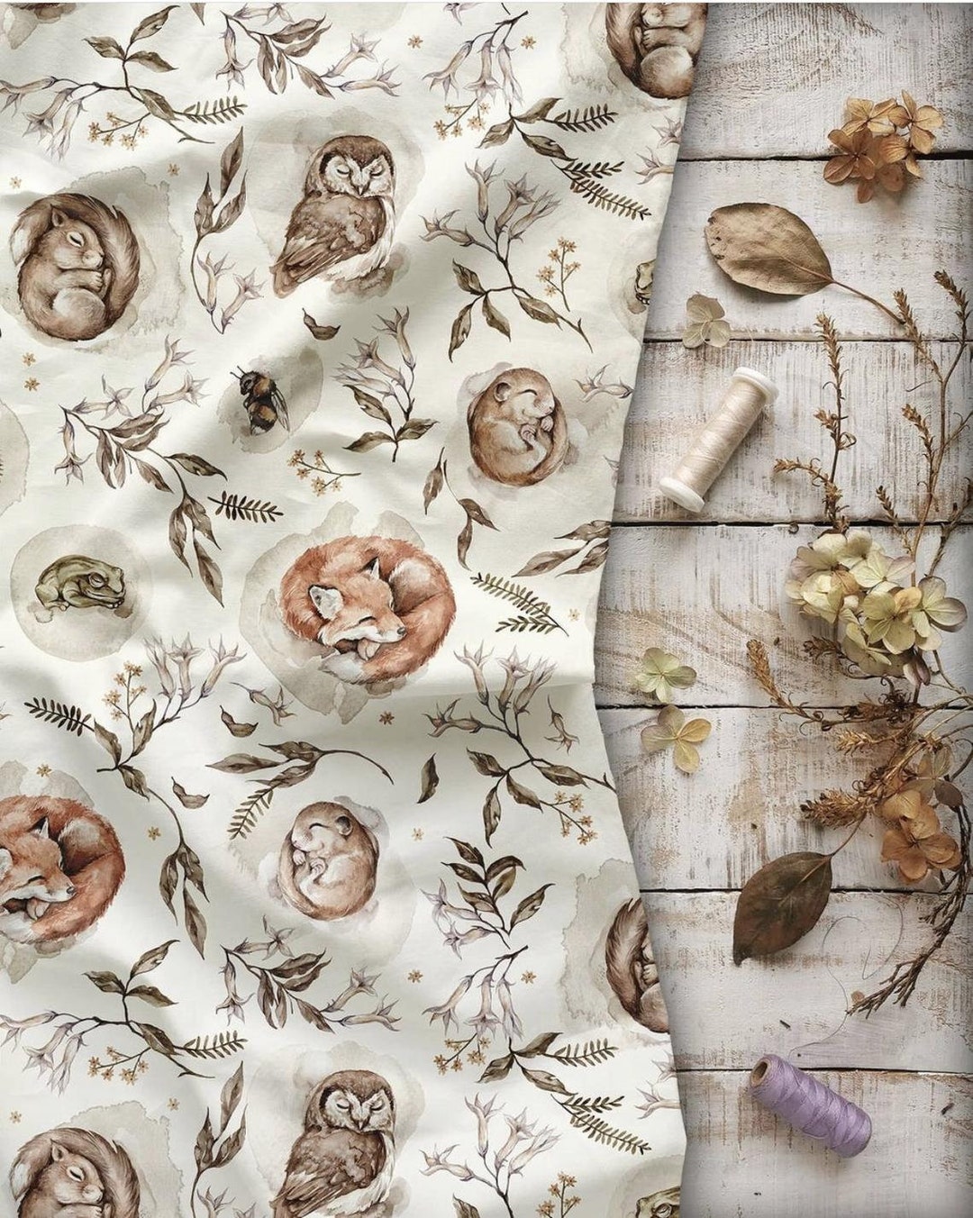 Watercolor Forest Animal Fabric: Eco-friendly Cotton (61 in Wide) - Etsy