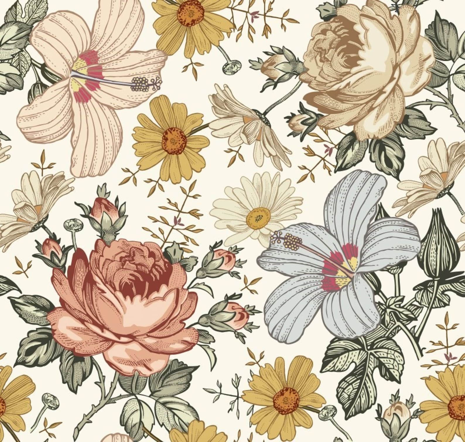 Flower Watercolor Premium Cotton Fabric Printed Fabric Flower Fabric ...