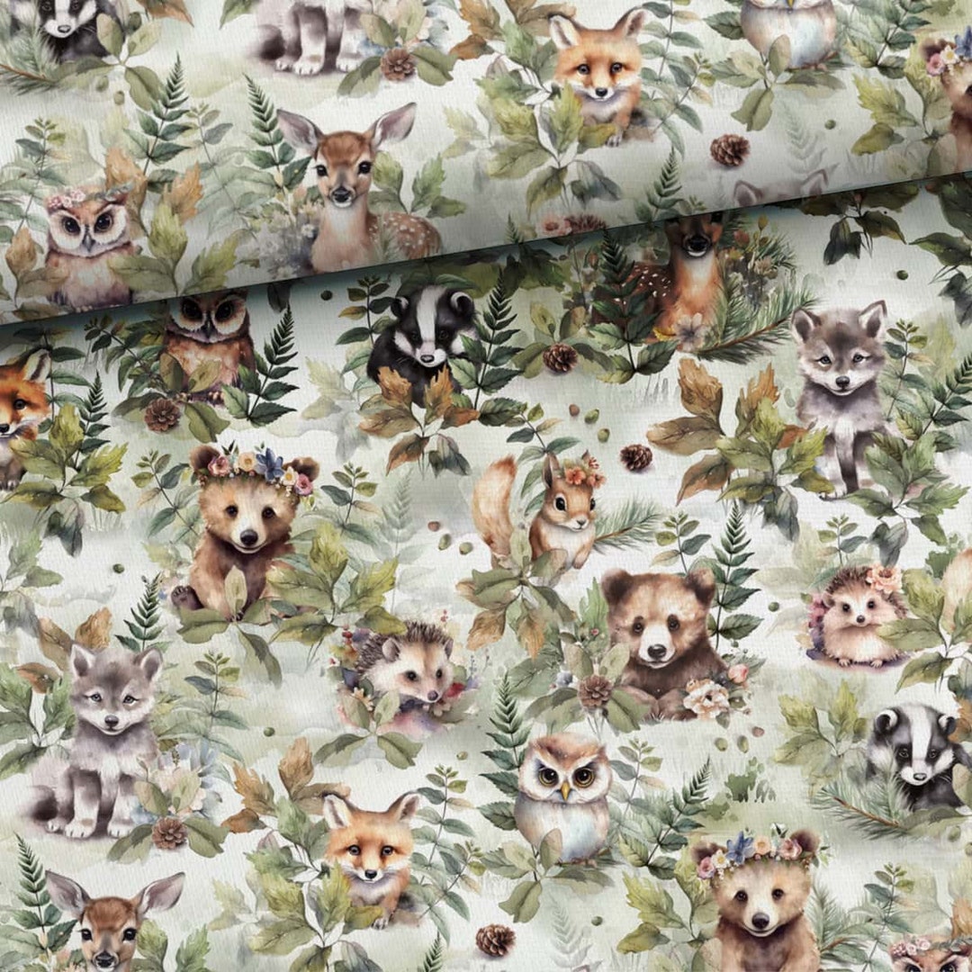 Forest Premium Digital Print Fabric-cute Animal Fabric-forest Animal ...