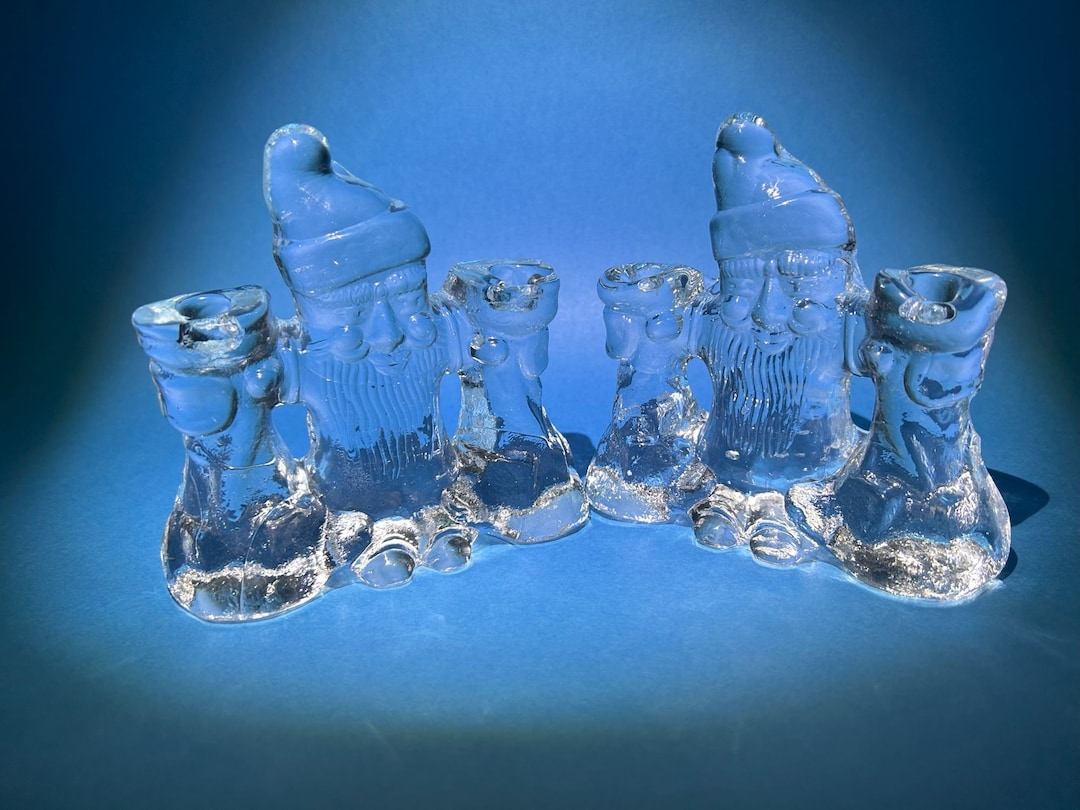Rare! Set of Two "tomte" (dwarf) Glass Candle Holders / Kosta Boda ...