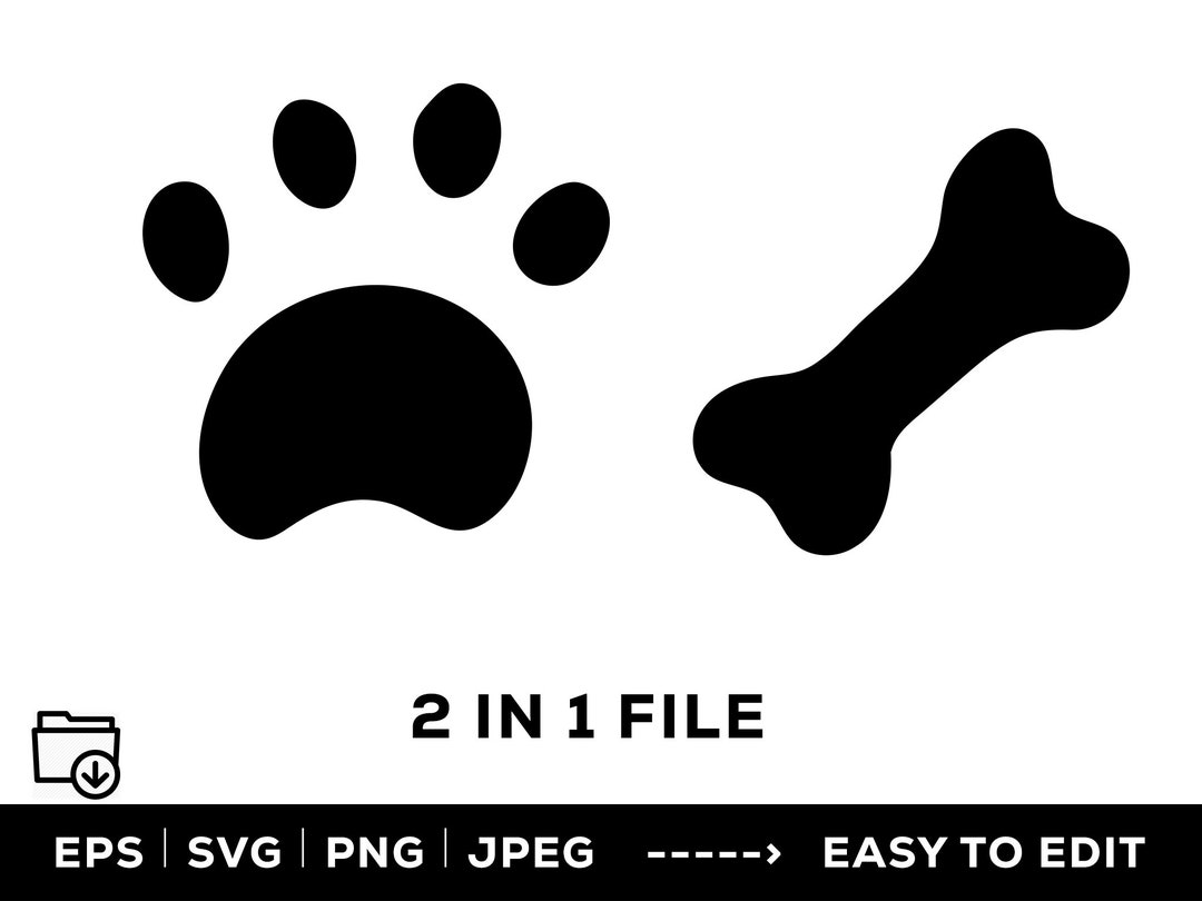 Dog/puppy Bone and Paw Print Silhouette - Etsy