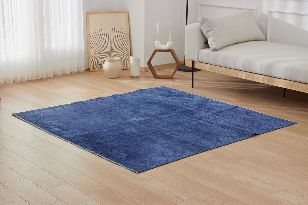 6x6 Vintage Indian Rug Blanca 6x6 Blue Rug Handwoven Wool Carpet for ...