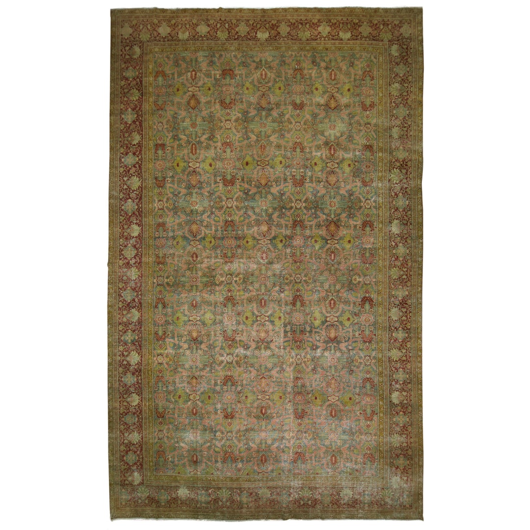 12x20 Vintage Persian Rug Vaida 12x20 Green Hand-knotted Wool Carpet ...