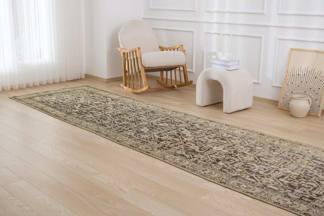 4x16 Vintage Persian Rug Runner Sabra 4x16 Brown Handwoven Wool Carpet ...