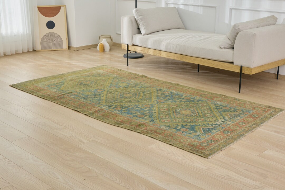 4x9 Vintage Persian Rug Halina 4x9 Blue Rug Handwoven Wool Carpet for ...