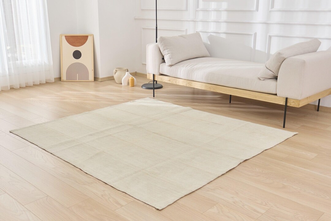 6x6 Turkish Hemp Rug - Manuella | 6x6 White Rug Handwoven Wool Carpet ...