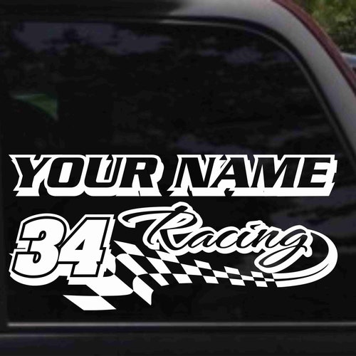 Personalized Racing Name With Checkered Flags Decal Sticker - Etsy