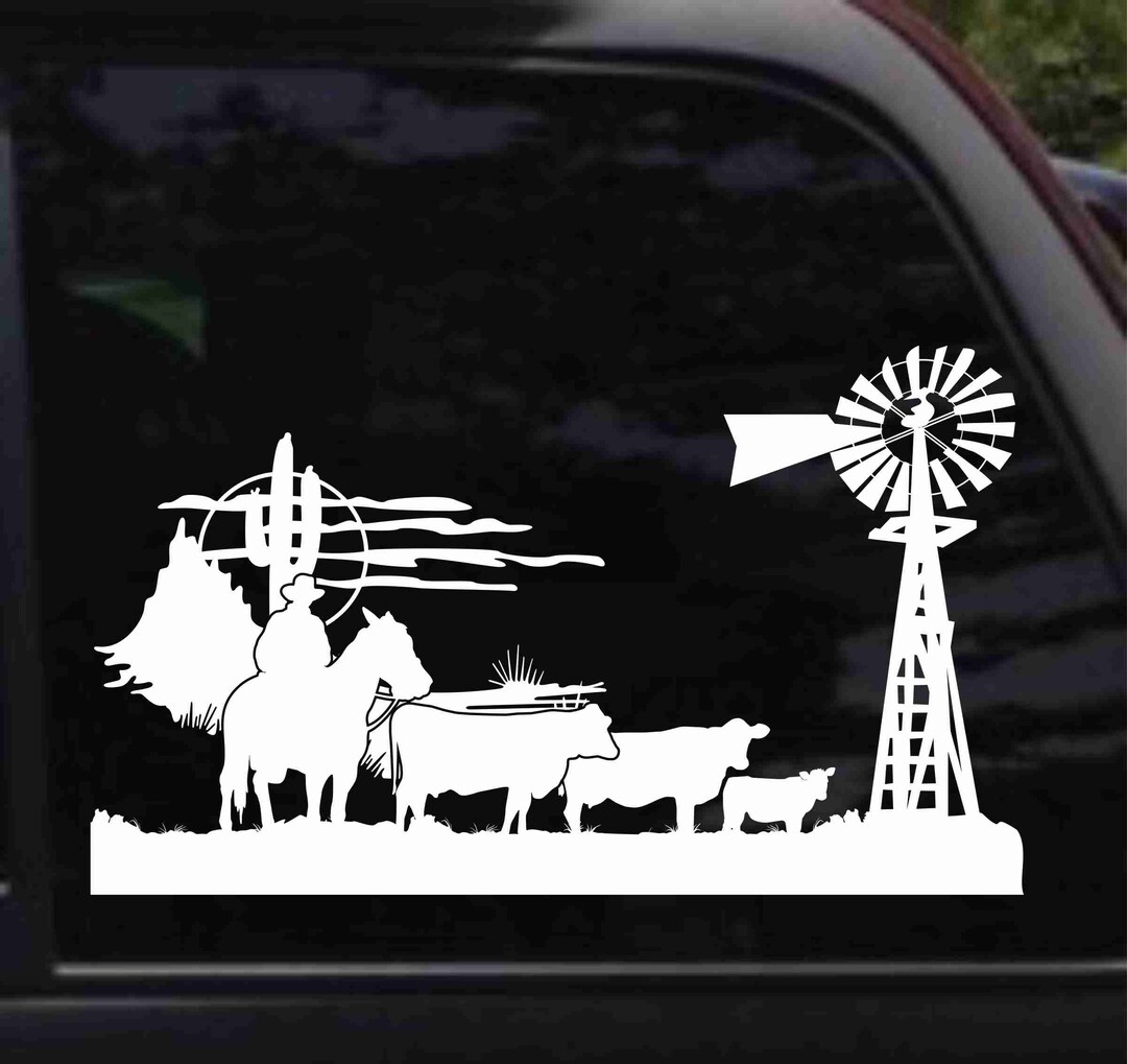 Cowboy Western Scene V3 Decal Sticker - Etsy