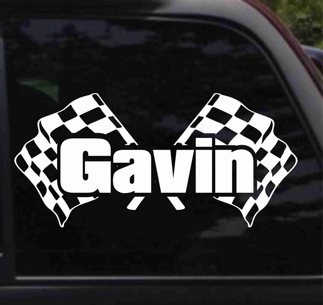 Personalized Name With Checkered Flags Decal Sticker - Etsy