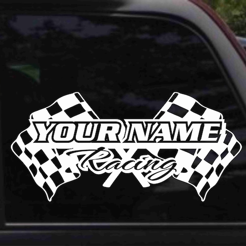 Personalized Racing Name With Checkered Flags Decal Sticker - Etsy