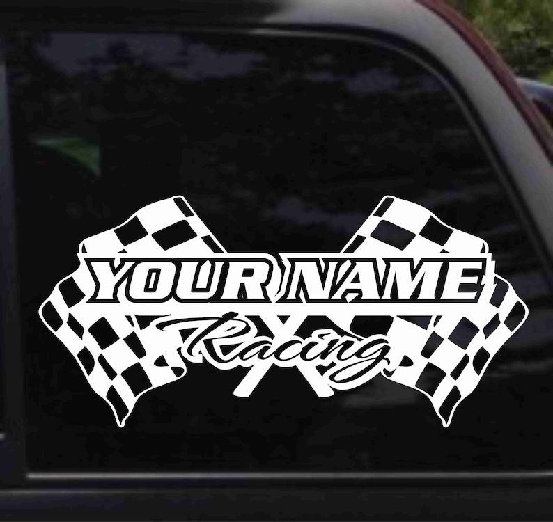 Personalized Racing Name With Checkered Flags Decal Sticker - Etsy